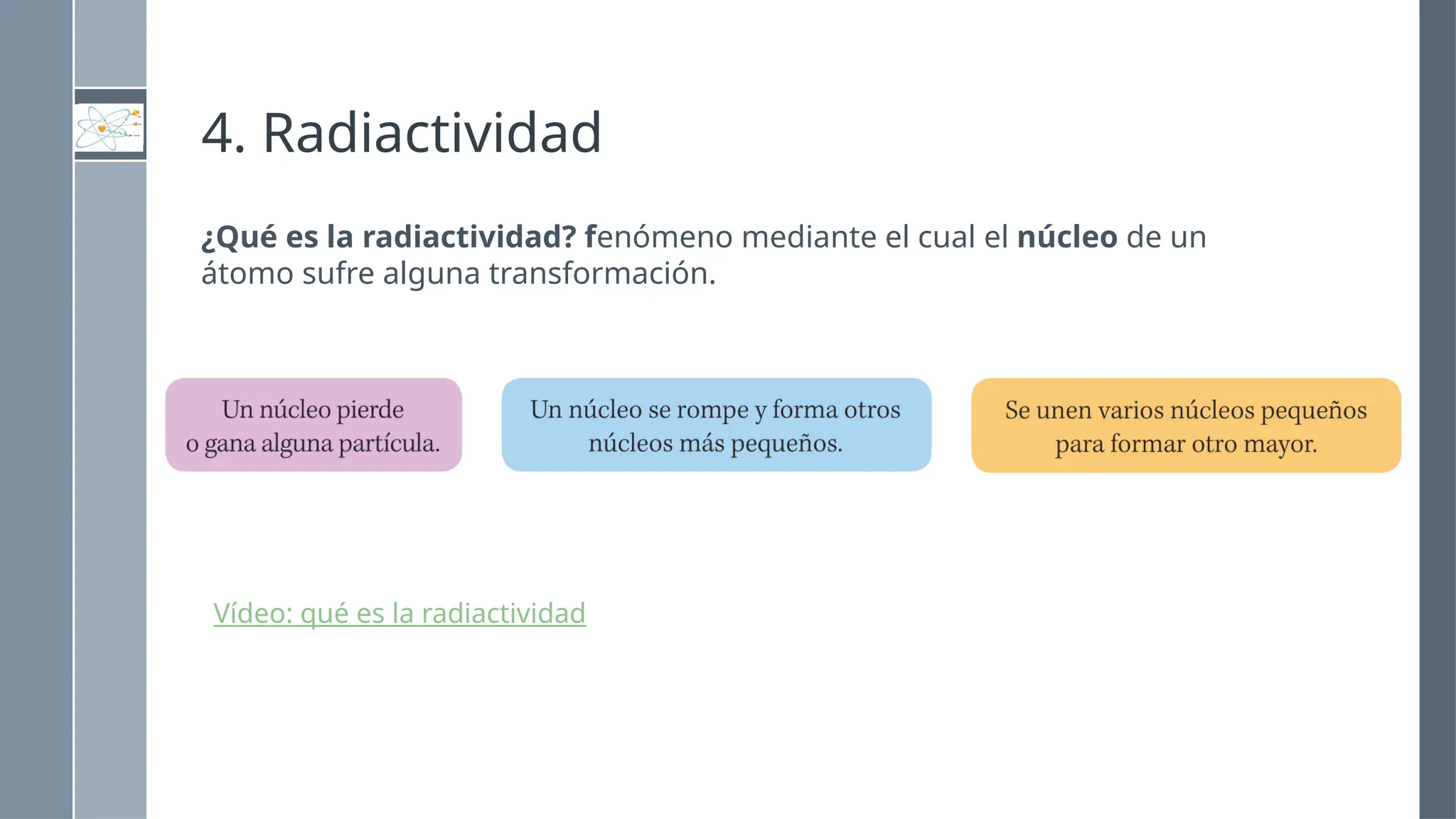Radiactividad para 3 ESO. Presentación sobre los tipos, peligros y ...