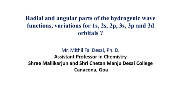 Radial and angular parts wave function | PPTX | Physics | Science