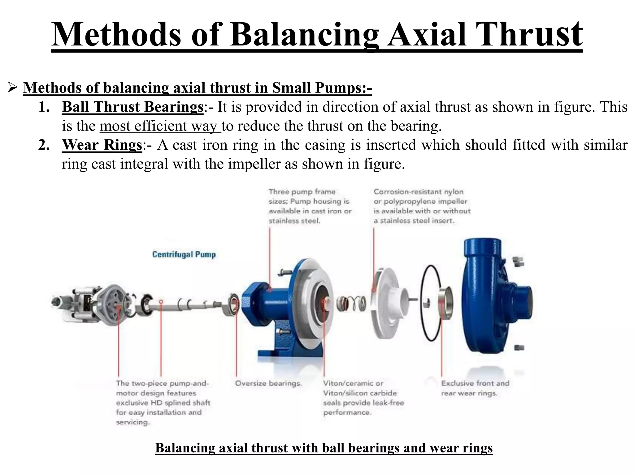 Radial and axial thrust in centrifugal pump and Methods use to balance ...