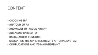 Radial artery access ,complications and magement | PPTX