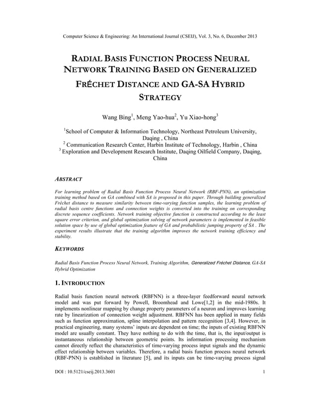 RADIAL BASIS FUNCTION PROCESS NEURAL NETWORK TRAINING BASED ON GENERALIZED FRÉCHET DISTANCE AND ...