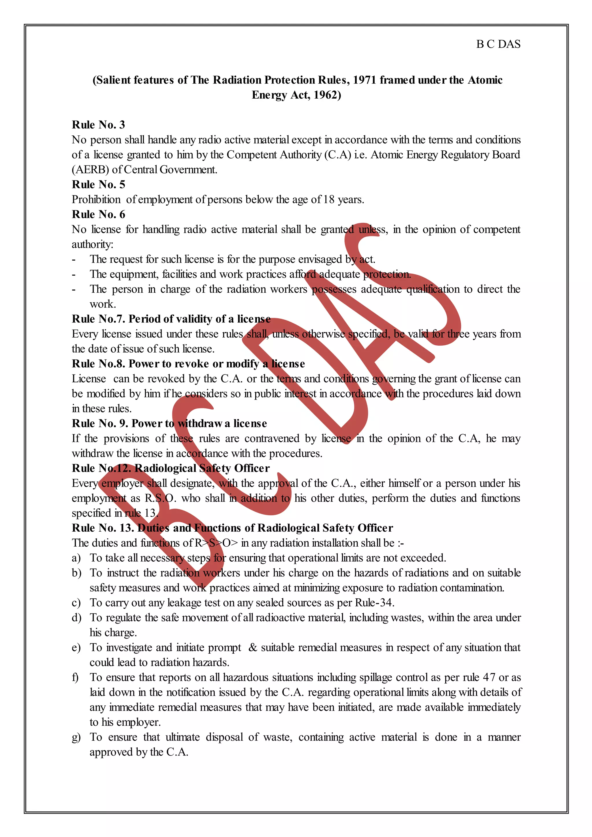 Salient features of The Radiation Protection Rules | PDF