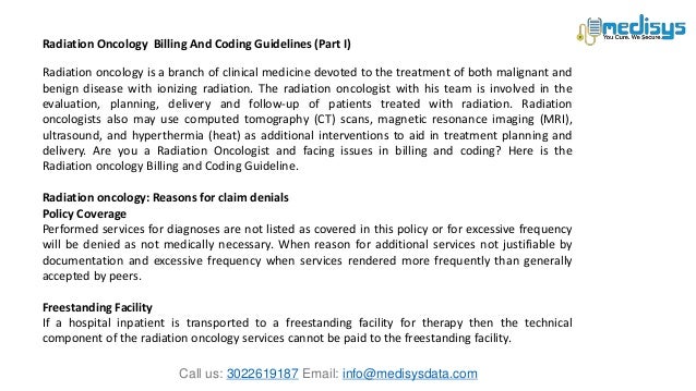 Radiation Oncology Billing And Coding Guidelines Part I