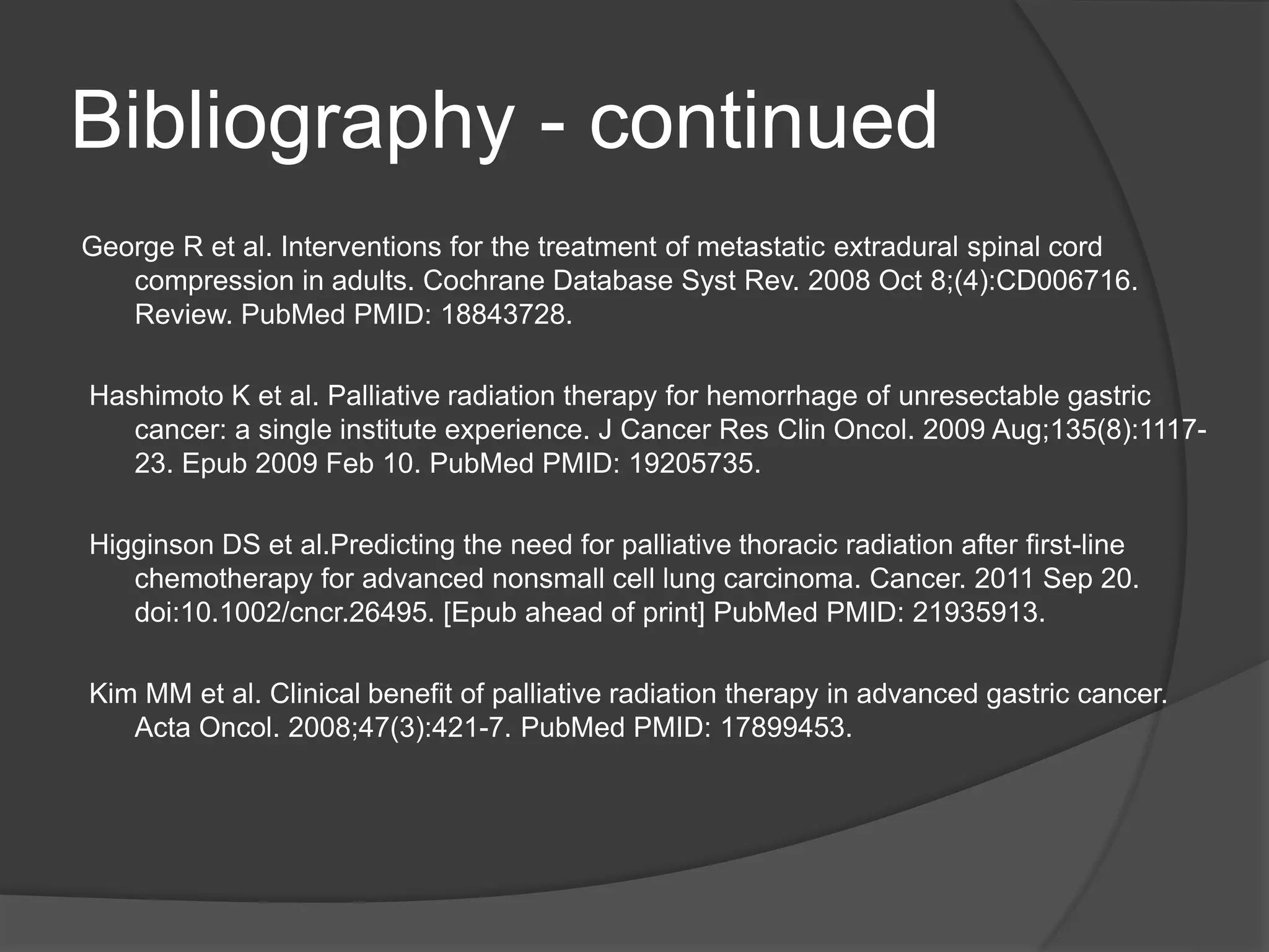 Radiation Therapy in Palliative Care Spring 2012 | PPTX