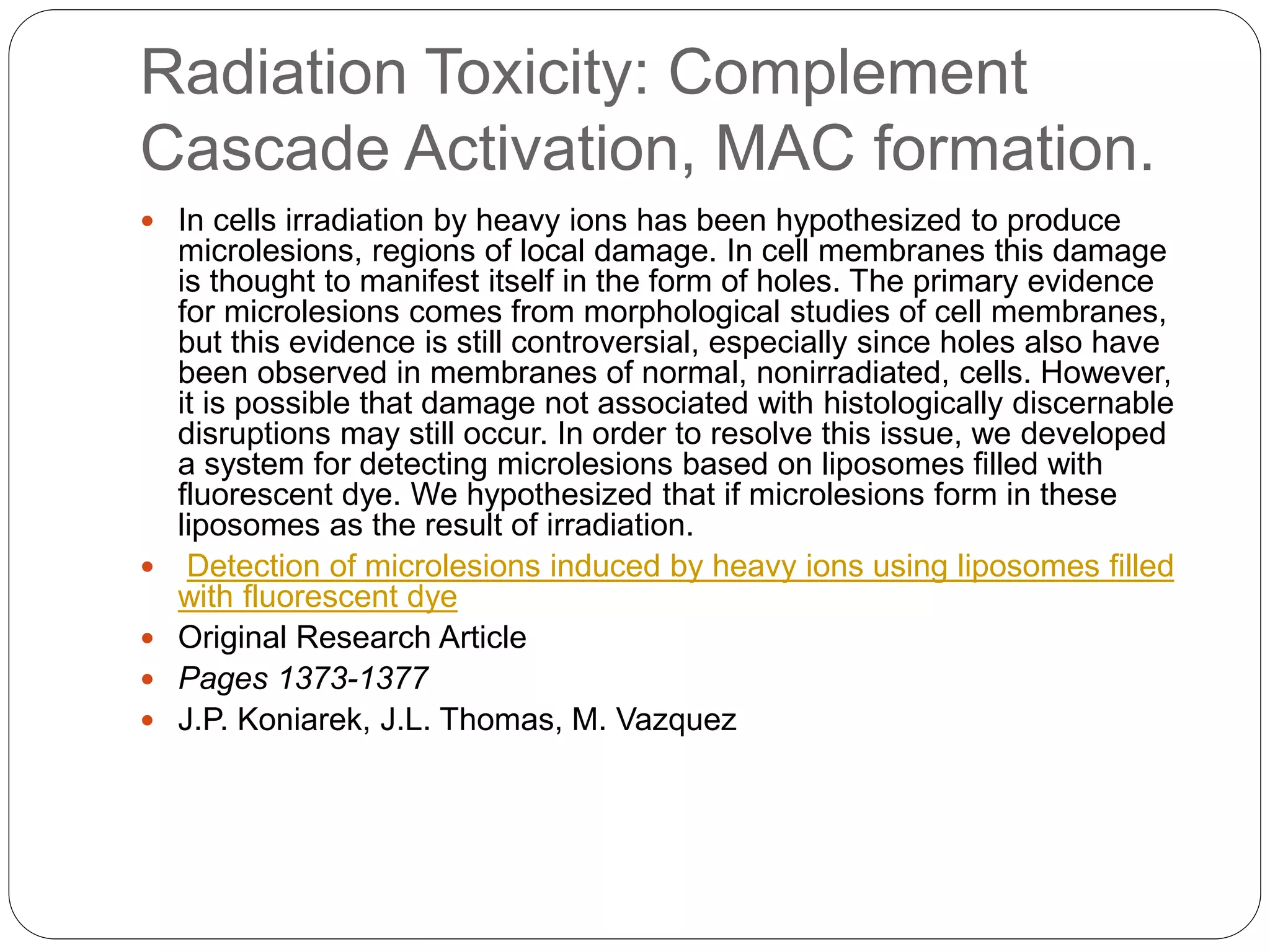 Radiation toxicity: complement system activation. | PPTX