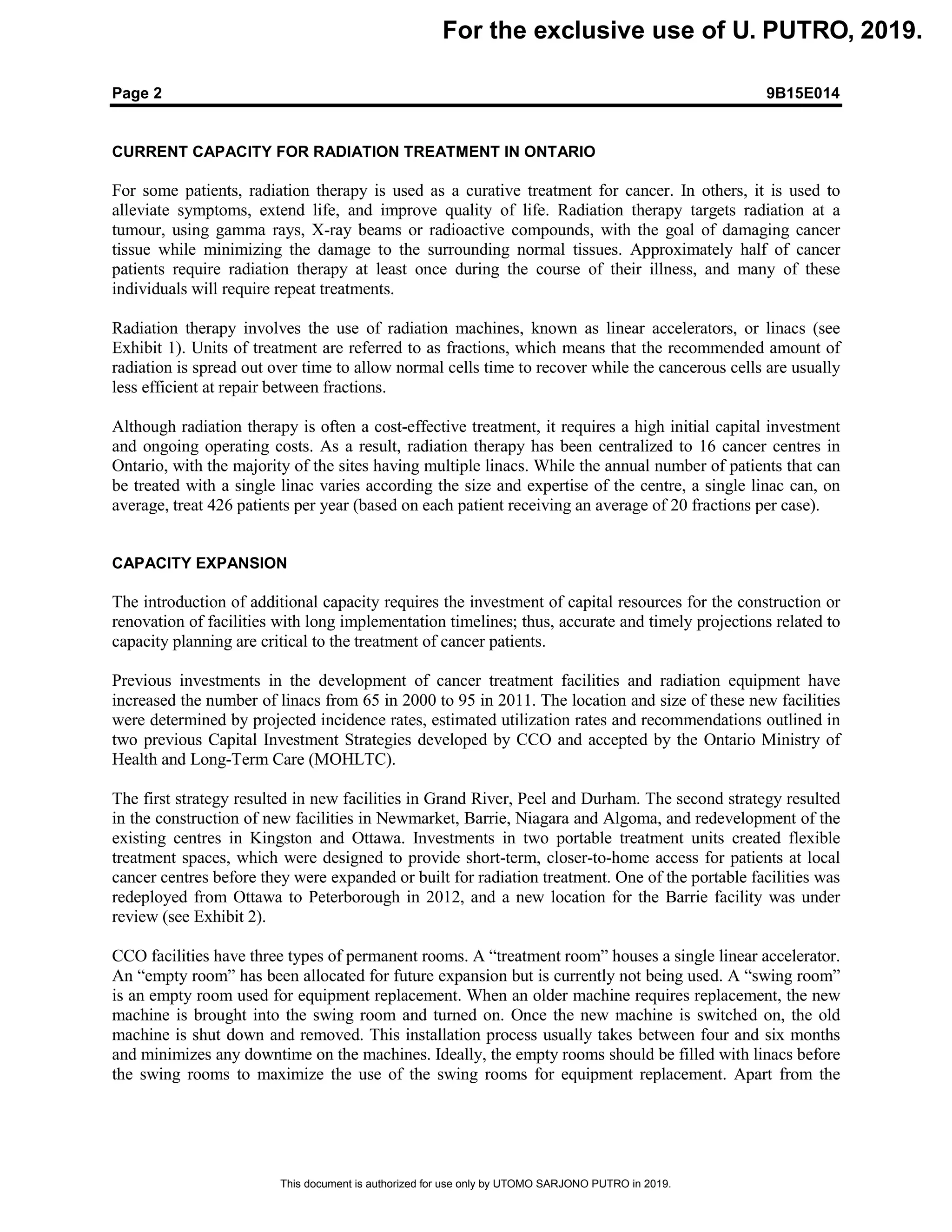 Radiation treatment machine capacity planning at cancer care ontario ...