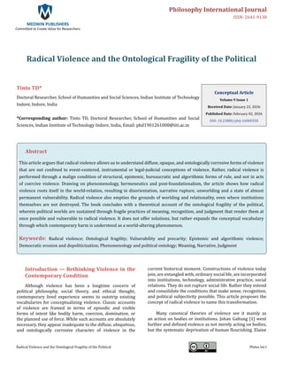 Radical Violence and the Ontological Fragility of the Political | PDF