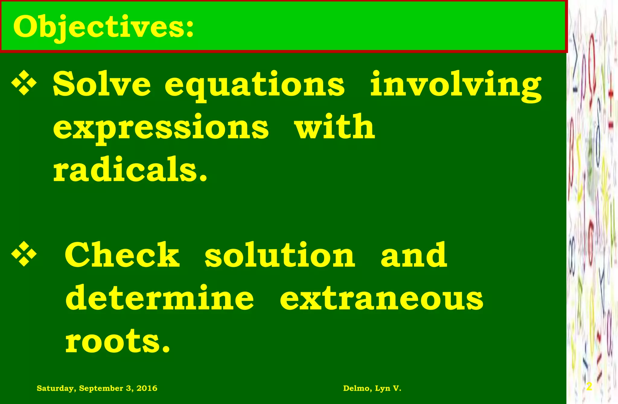 Radical equations -slideshare | PPTX