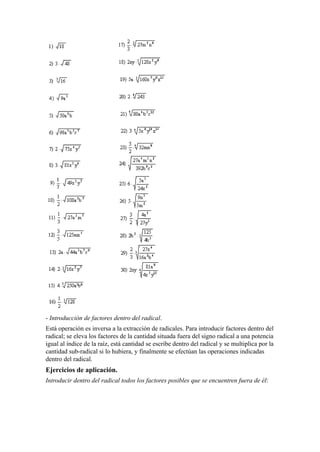 Operaciones con radicales | PDF