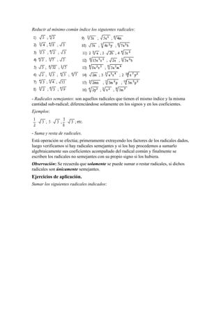 Operaciones con radicales | PDF