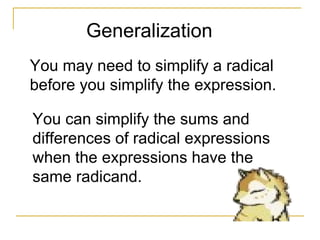 Addition and Subtraction of radicals (Dissimilar radicals) | PPT