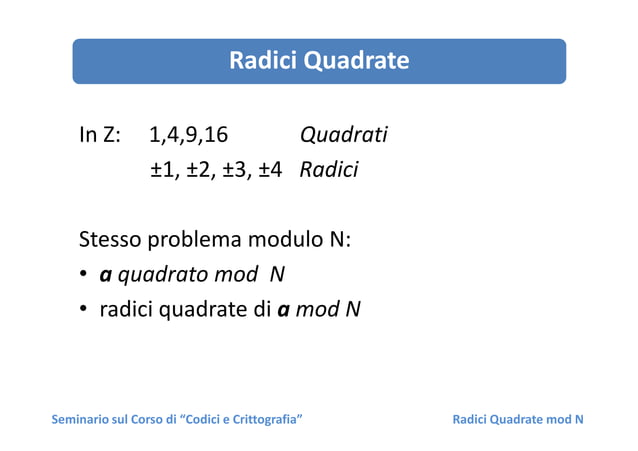 Radici quadrate mod n | PPT
