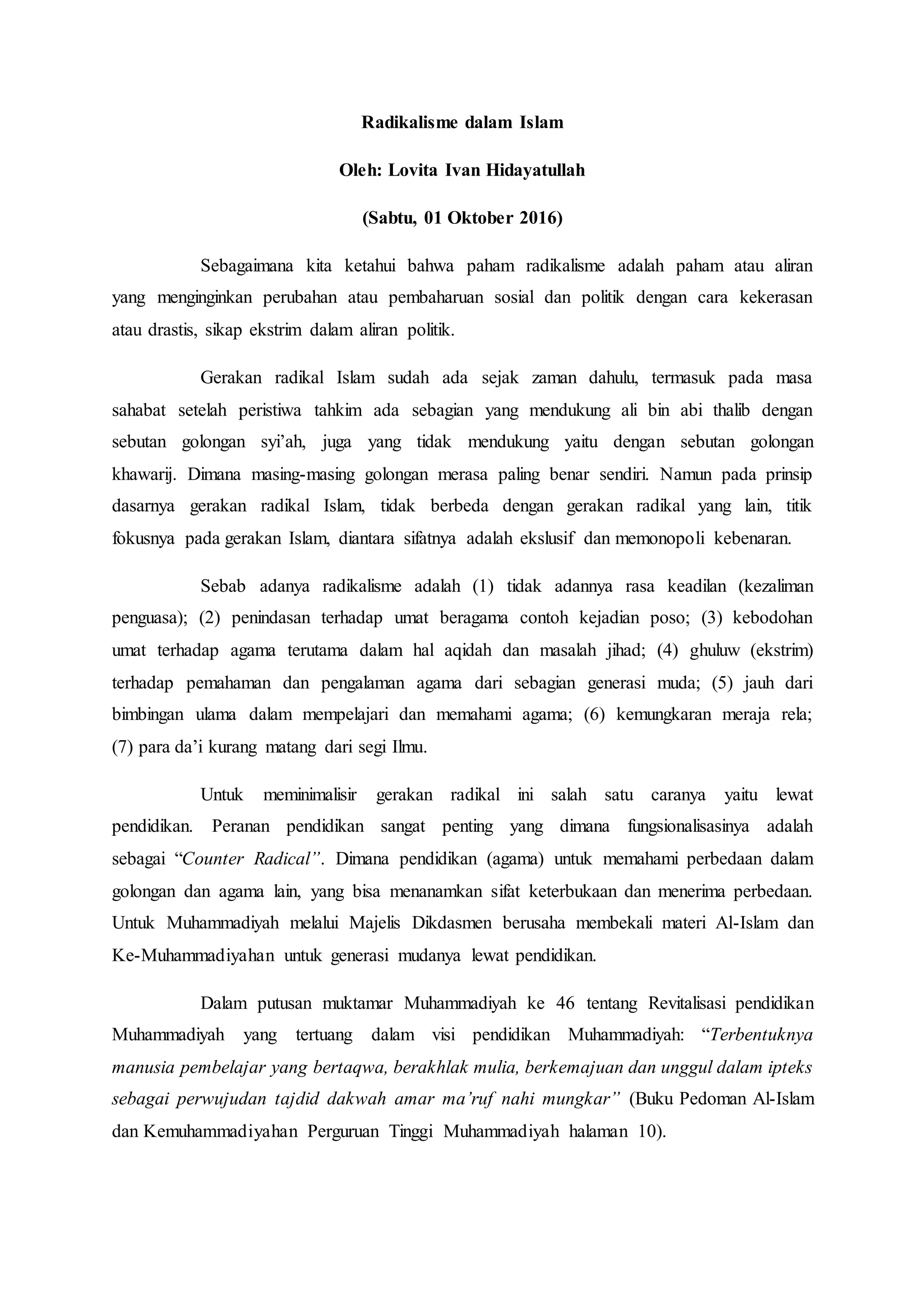 Radikalisme Dalam Islam Menurut Lovita Ivan Hidayatullah Pdf 1881