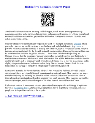 Radioactive Elements Research Paper | PDF
