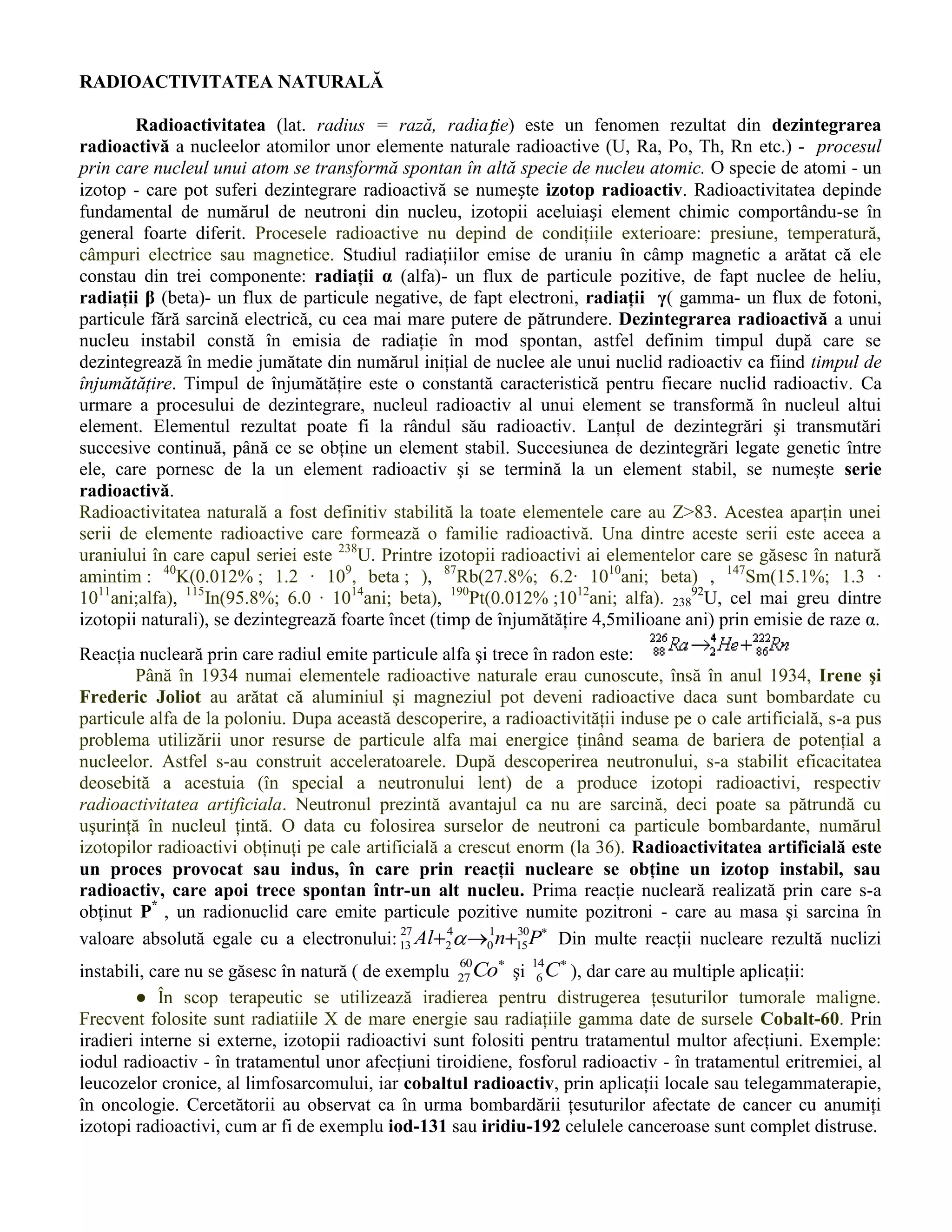 Radioactivitatea naturală | DOCX