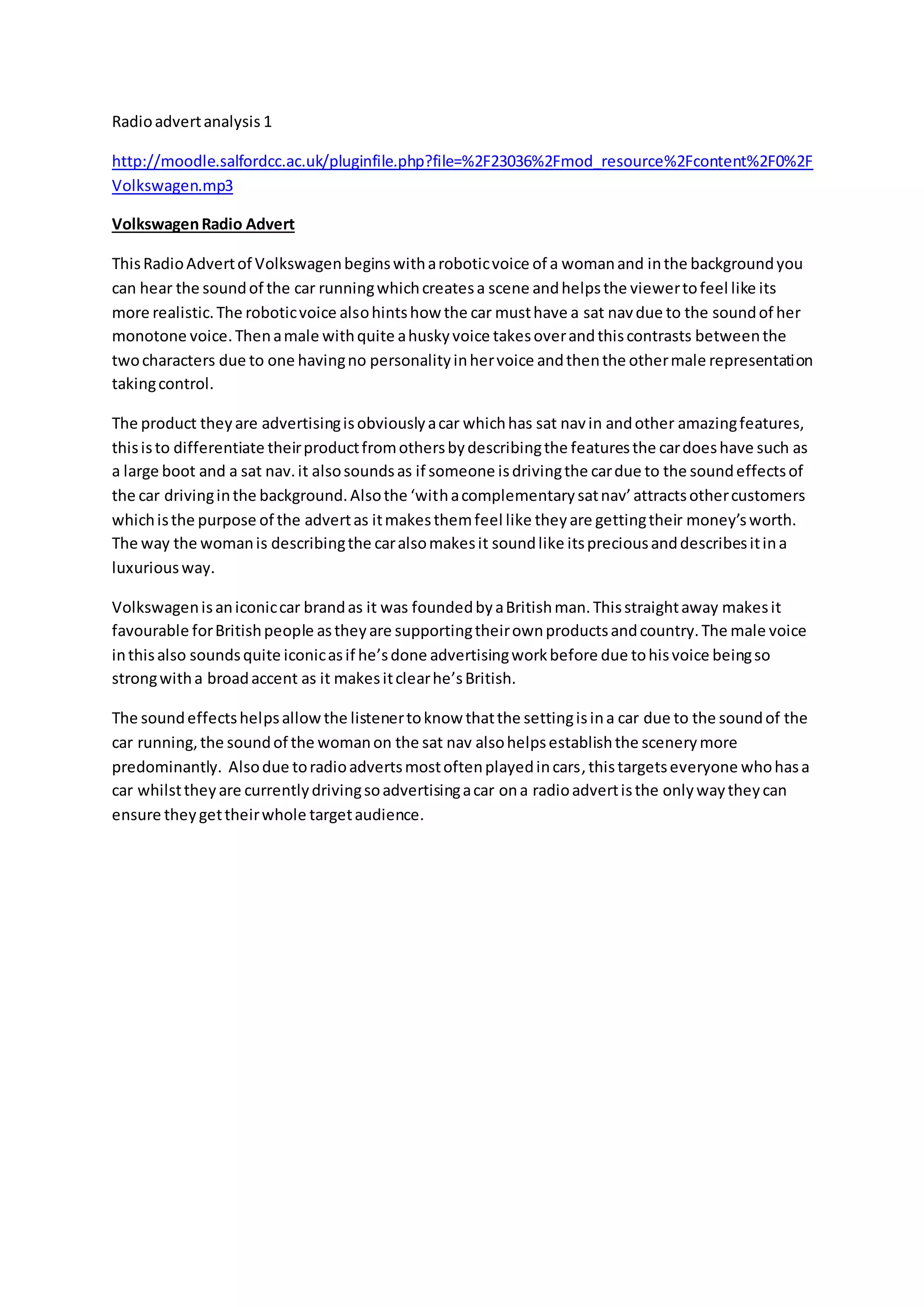 Radio advert analysis 1 | DOCX