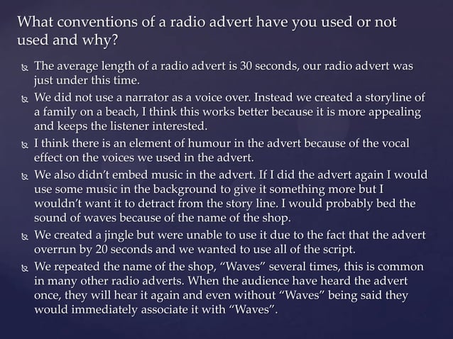 Radio advert evaluation | PPT