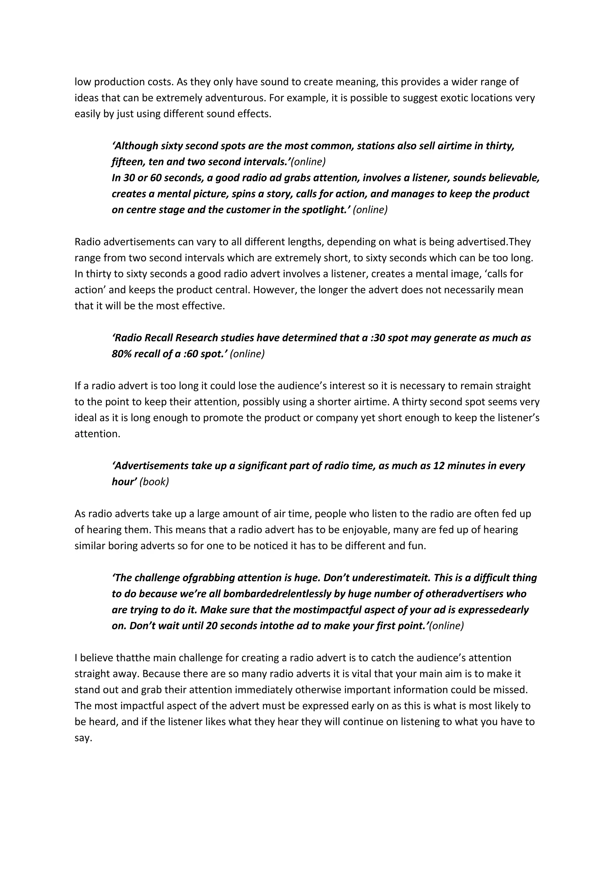 Radio advert report | DOCX