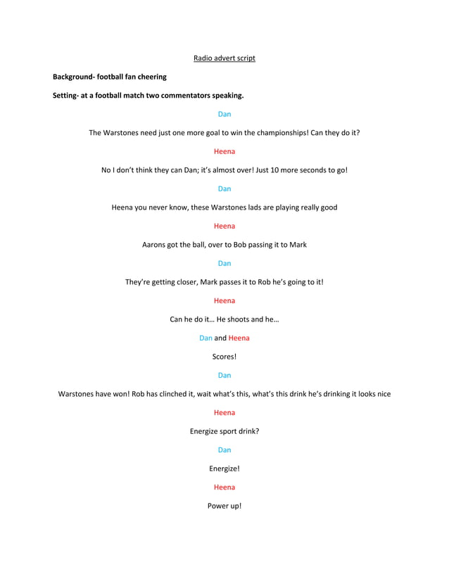 Radio advert script | DOCX