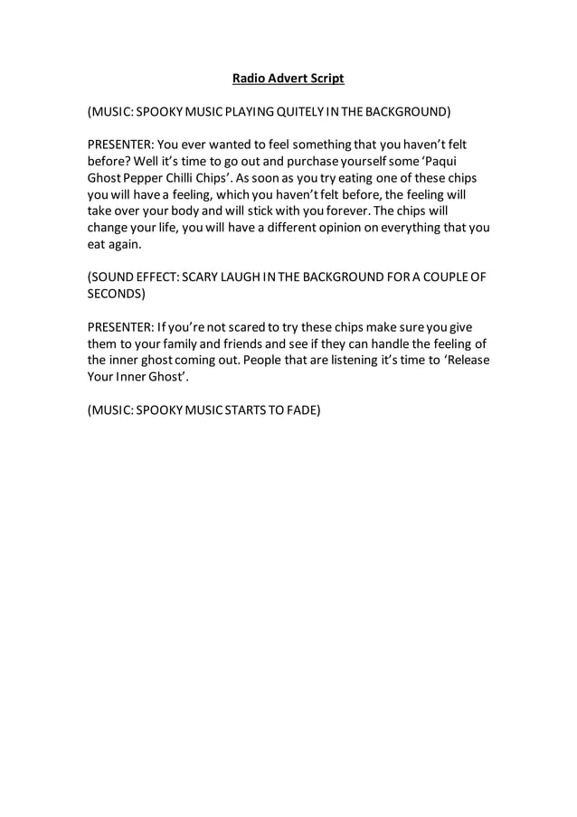 Radio Advert Script | DOCX | Food & Drink