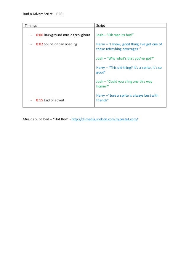 Radio Advert Script Radio Advert Script