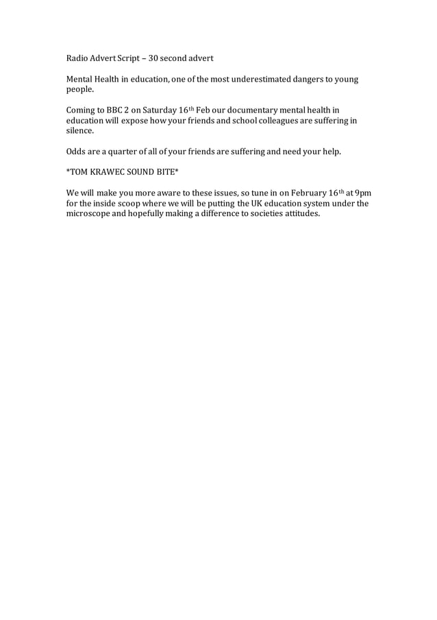 Radio advert script – 30 second advert | DOCX