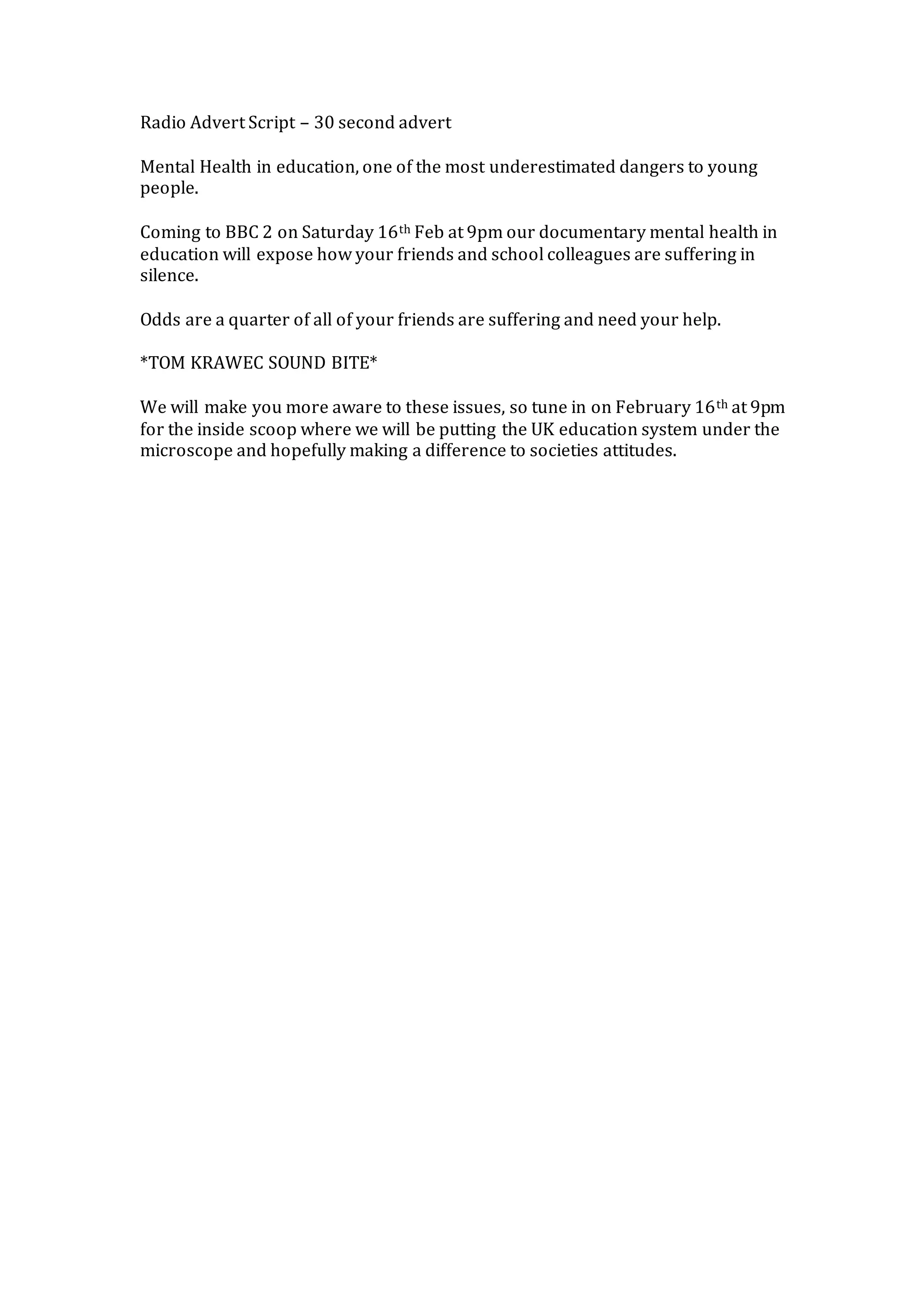 Radio advert script – 30 second advert | DOCX