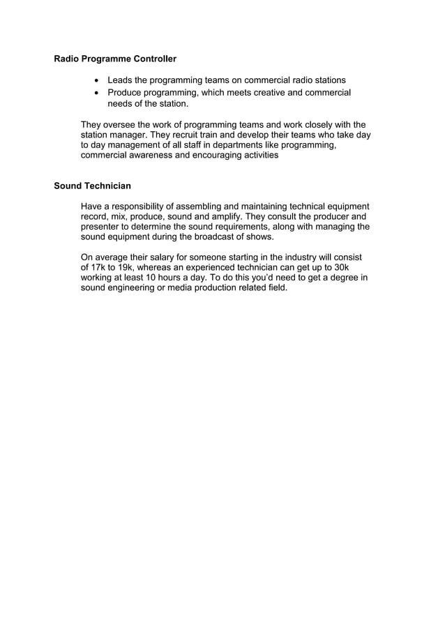 Radio Job Roles Unit 14 | PDF