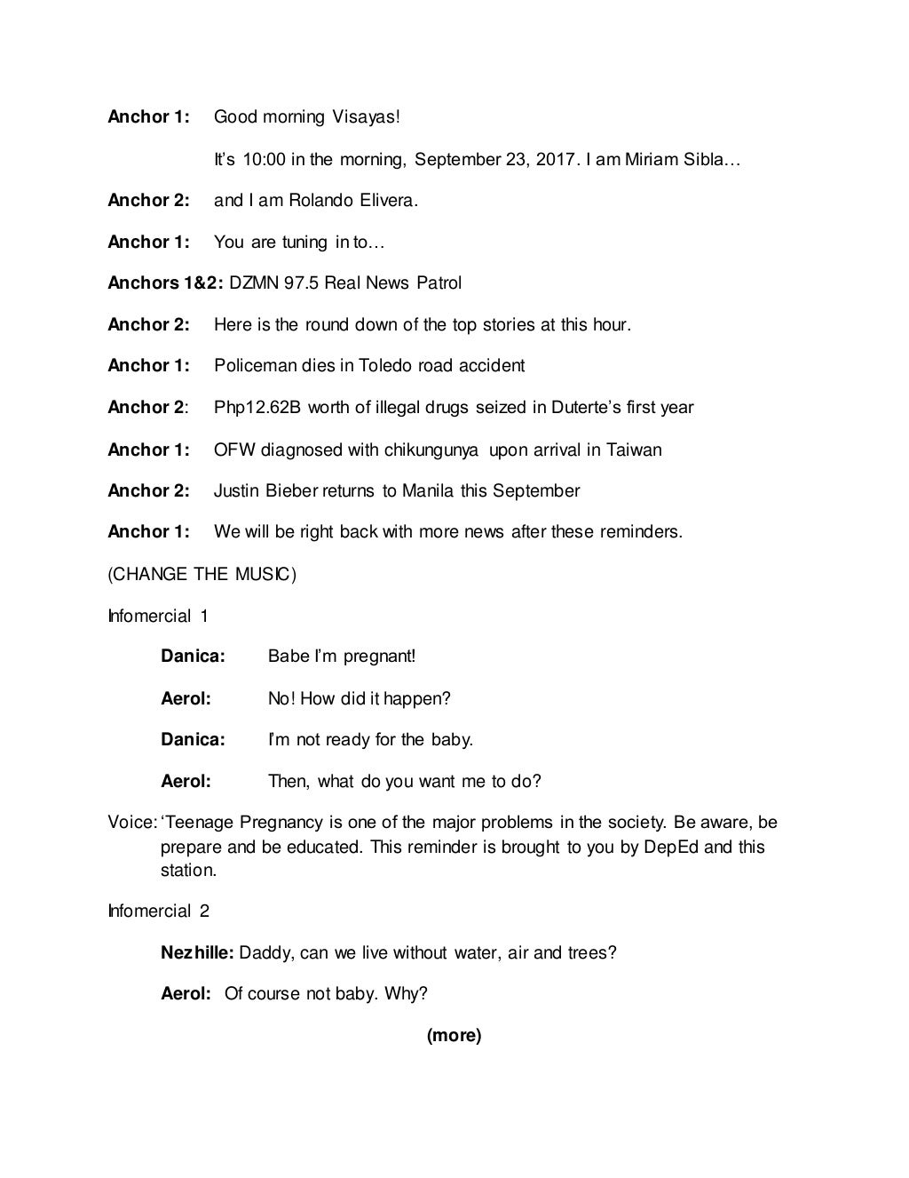 Radio Broadcasting Script (real News Patrol)