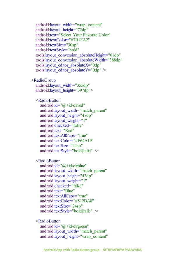Android LAb - Creating an android app with Radio button | PDF