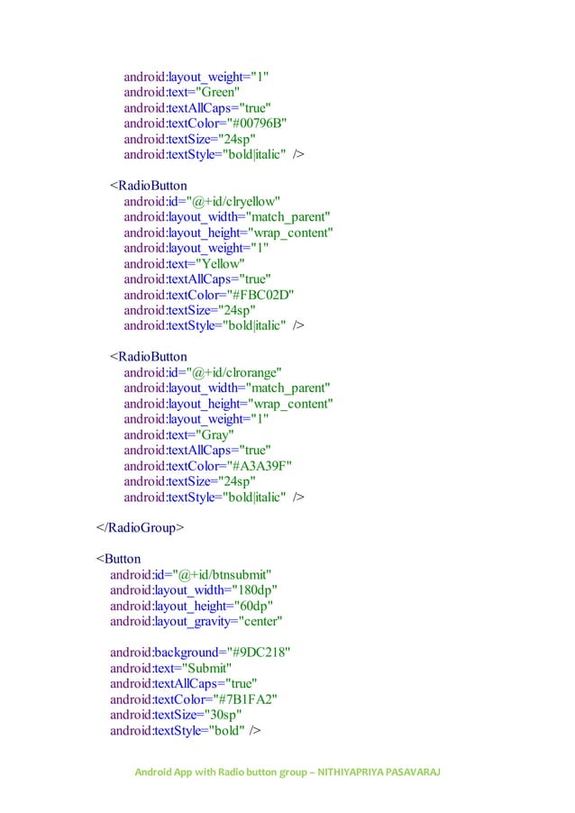 Android LAb - Creating an android app with Radio button | PDF