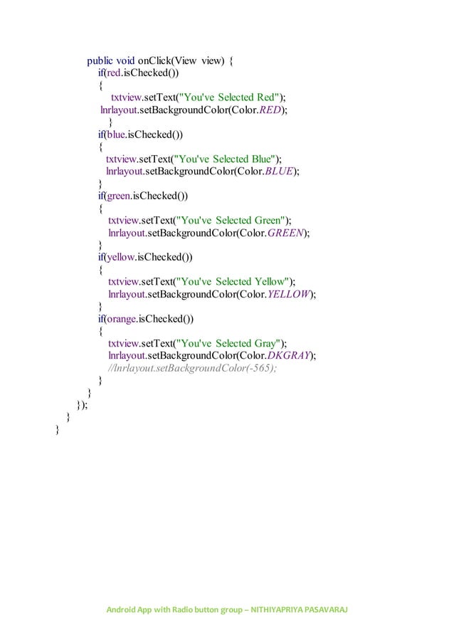 Android LAb - Creating an android app with Radio button | PDF