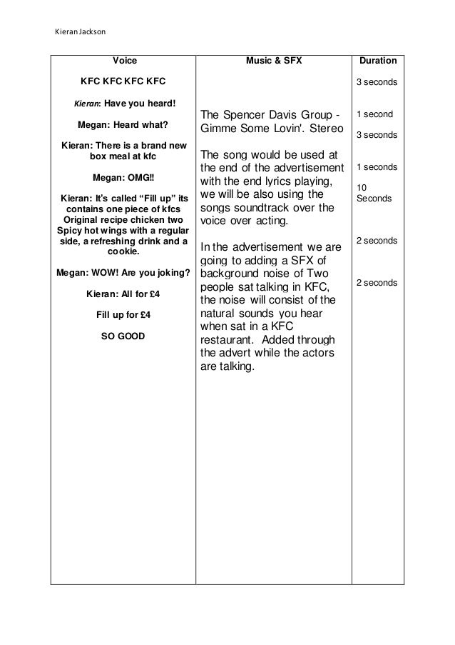 Radio Commercial Script Format Radio Commercial Script Format