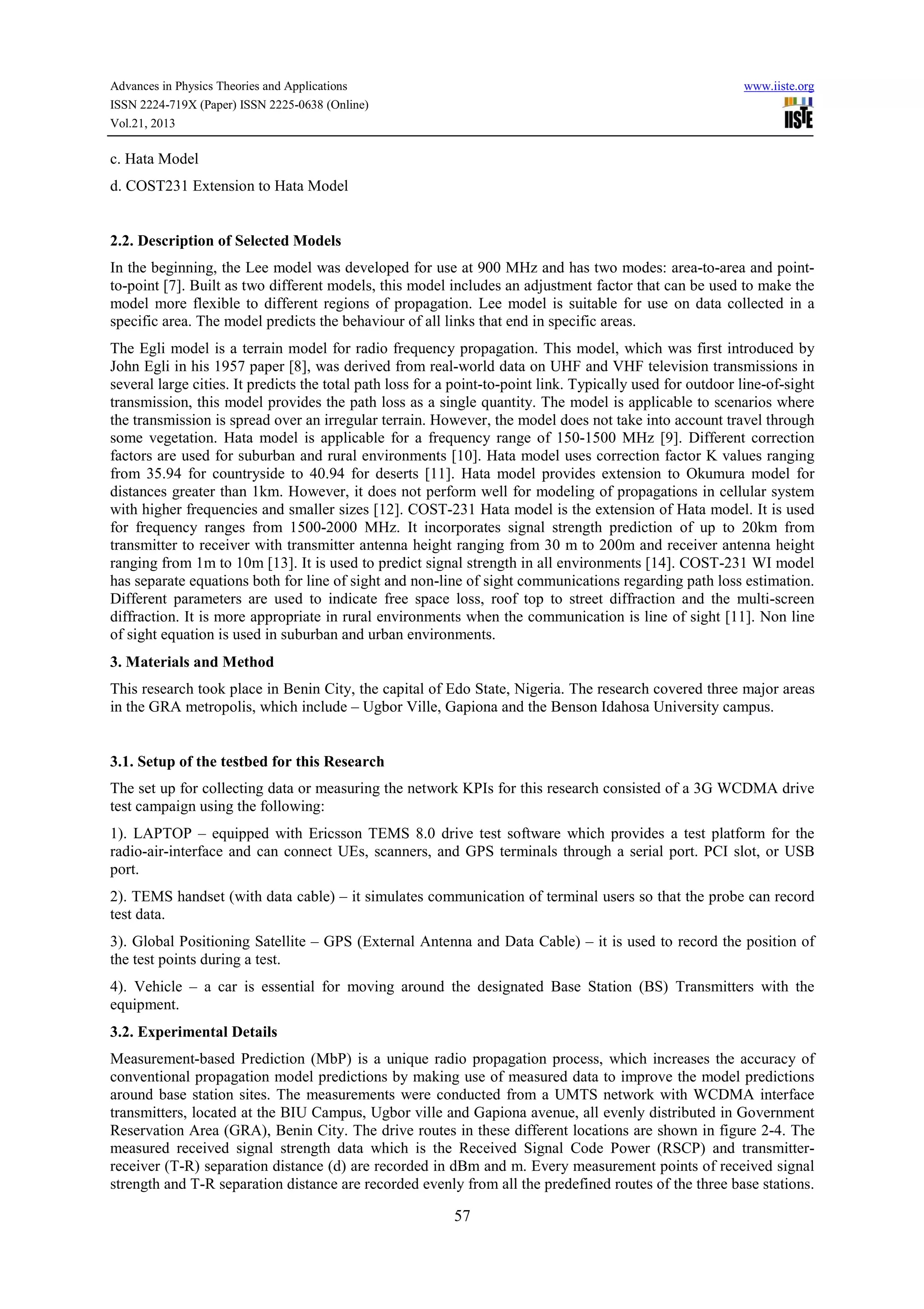Radio Field Strength Propagation Data And Pathloss Calculation Methods