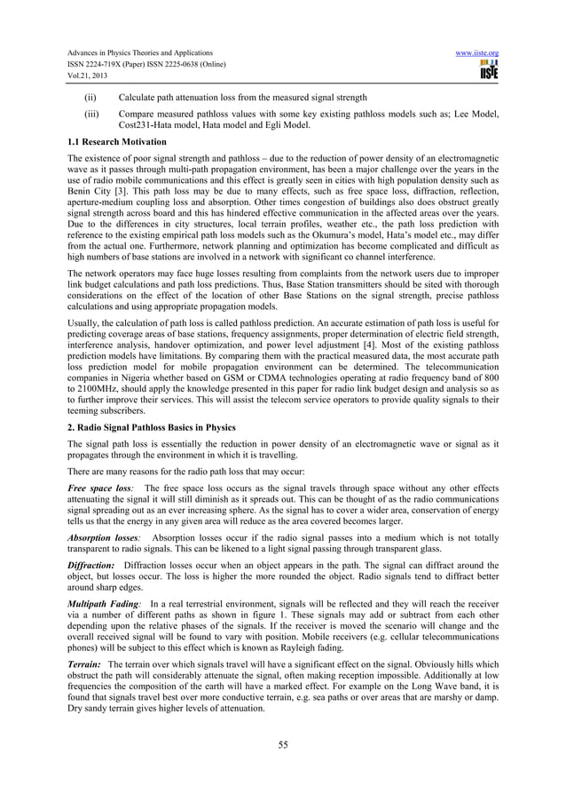 Radio Field Strength Propagation Data And Pathloss Calculation Methods