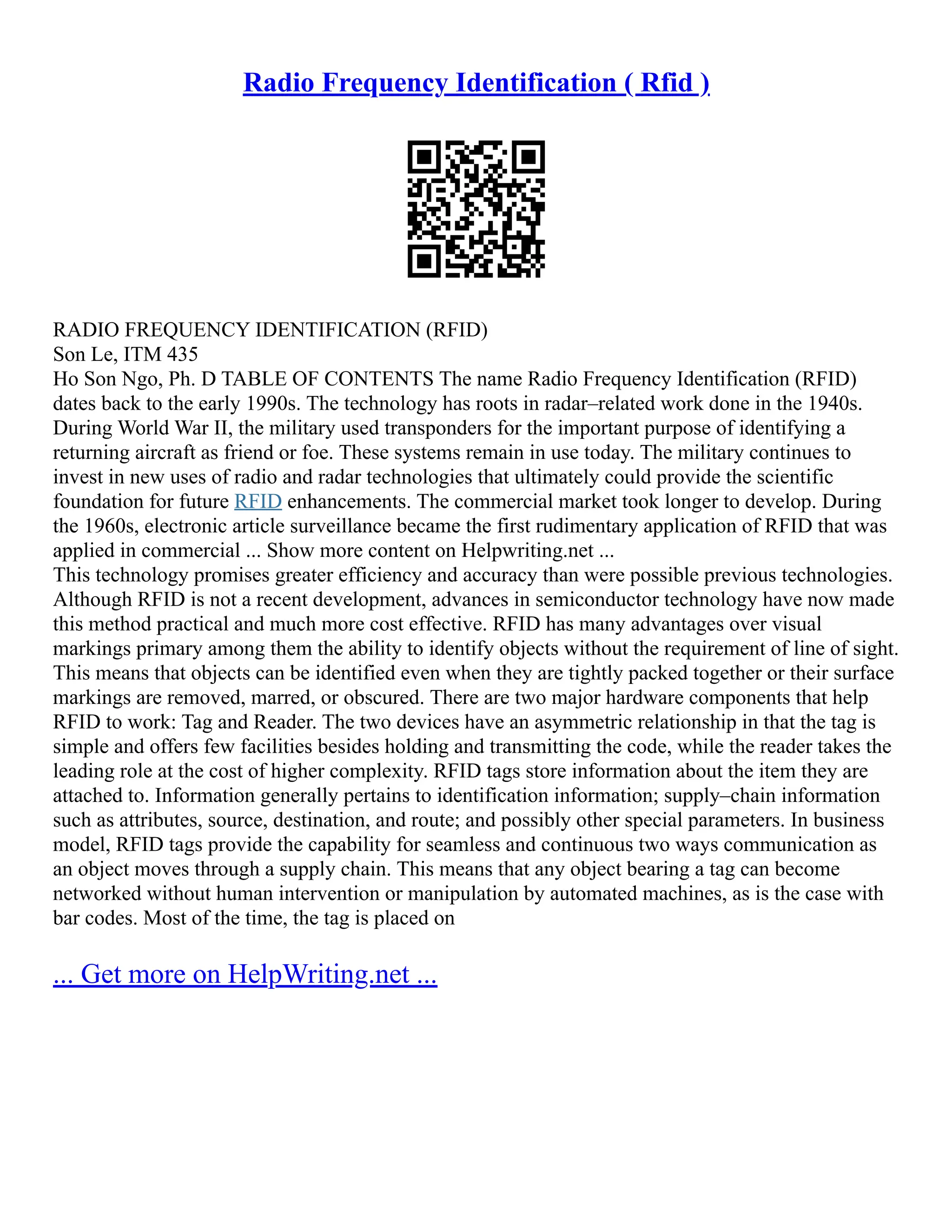 Radio Frequency Identification (RFID) | PDF