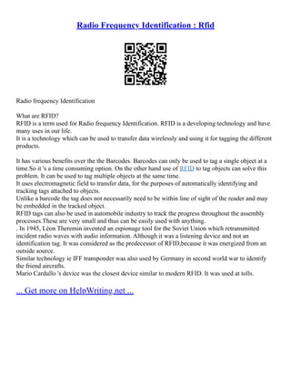 Radio Frequency Identification (RFID) | PDF