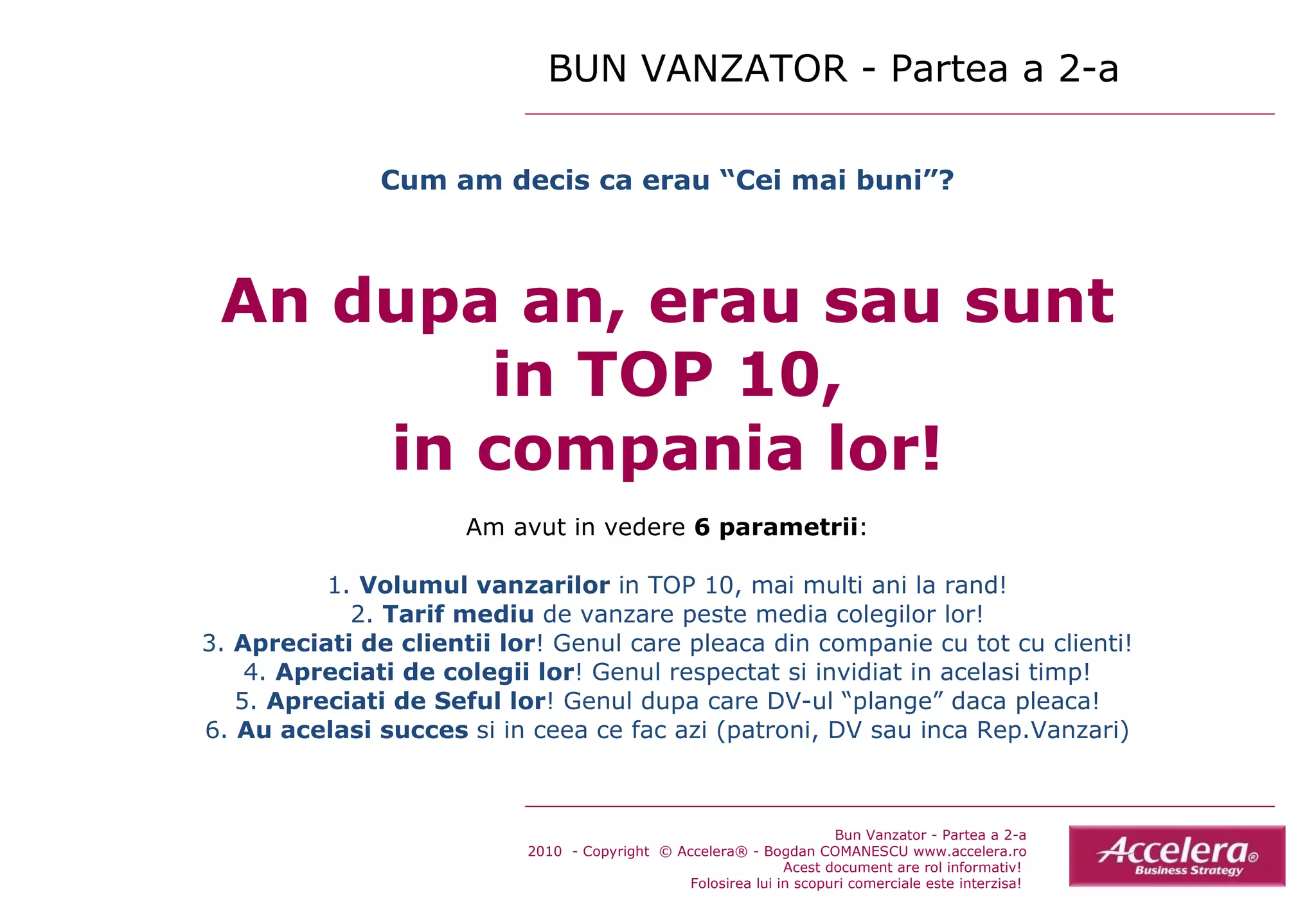 Radiografia unui bun vanzator accelera 2010 part 2a | PPT