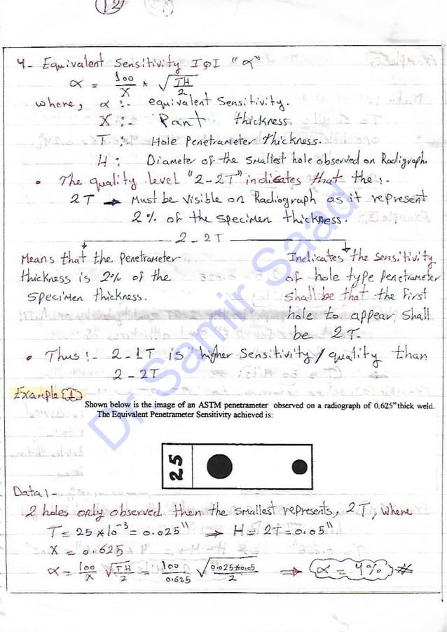 ASNT Radiographic Testing Level III Notes - Dr. Samir Saad (Handwriting ...