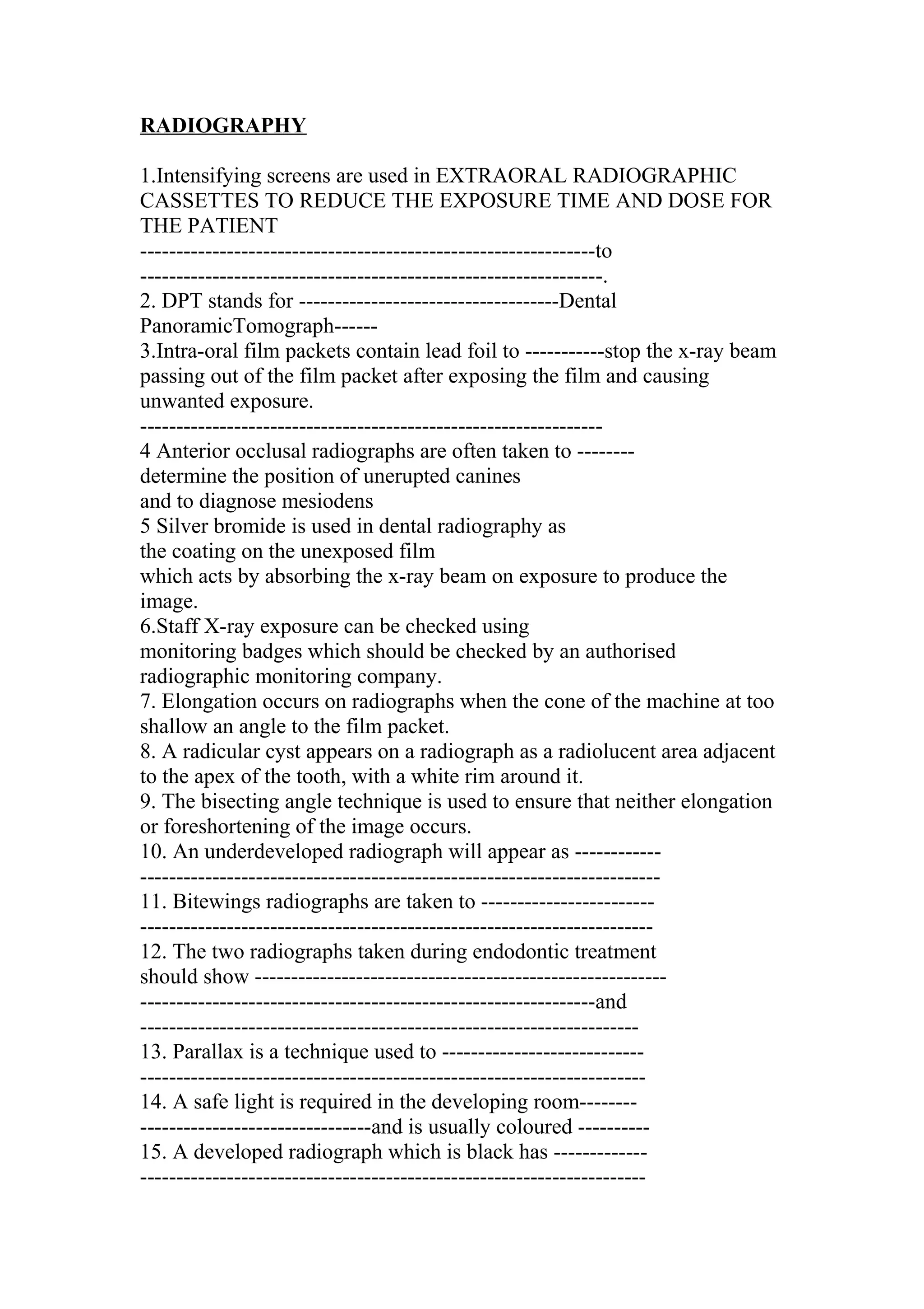 Radiography questions + answers | DOC