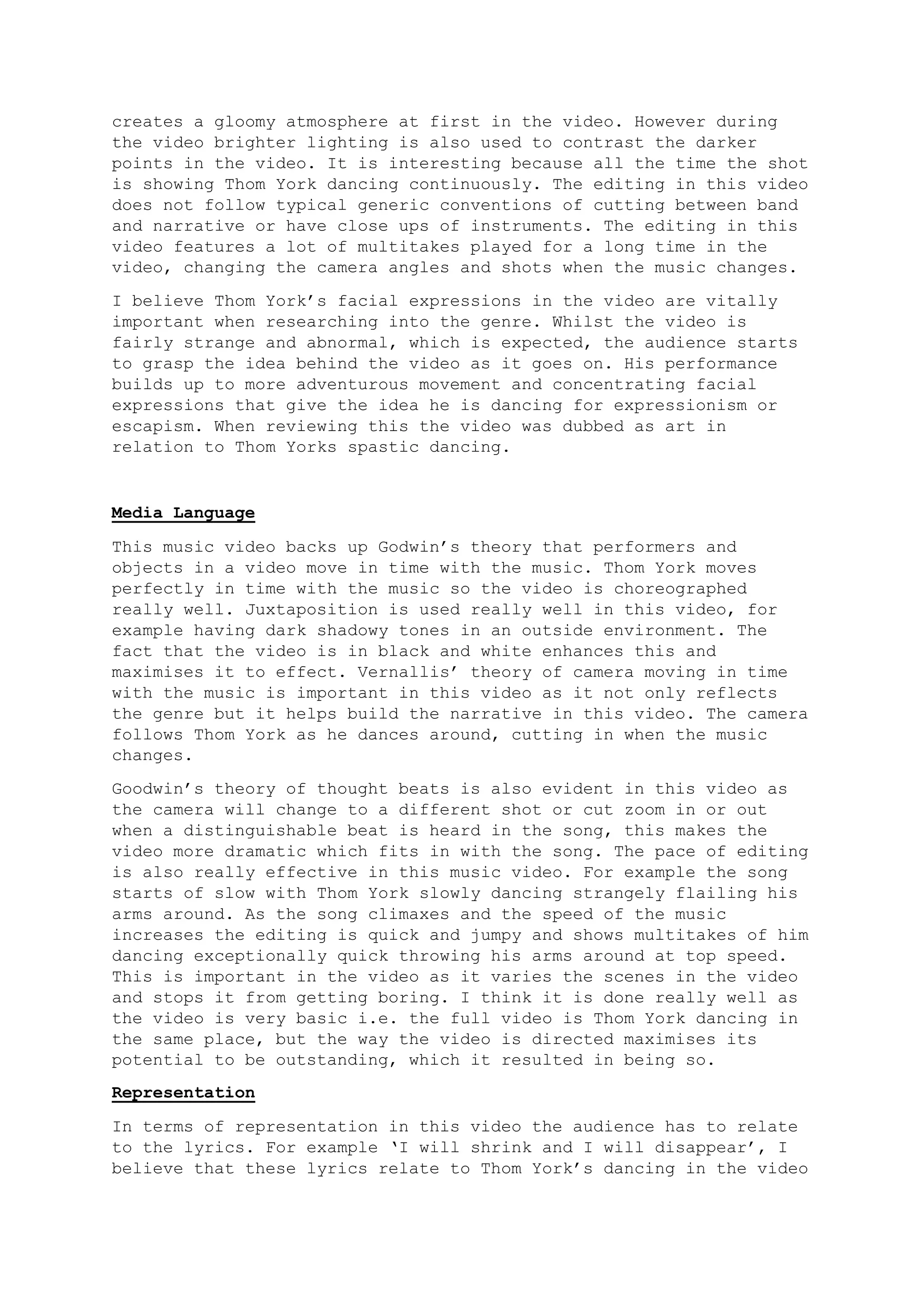 Radiohead - Lotus Flower Music Video Analysis | DOCX