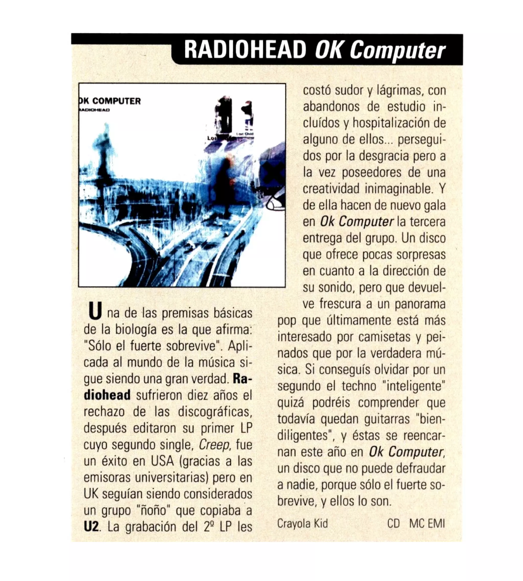 Radiohead. Reseña del disco OK Computer (1997) | PDF