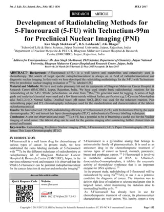 Radiolabeling methods for 5 fluorouracil (5-fu) with technetium-99m for ...