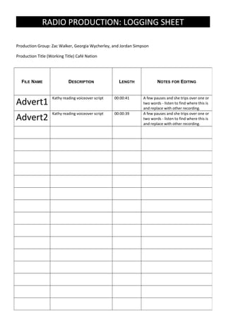 Printable Radio Log Sheet