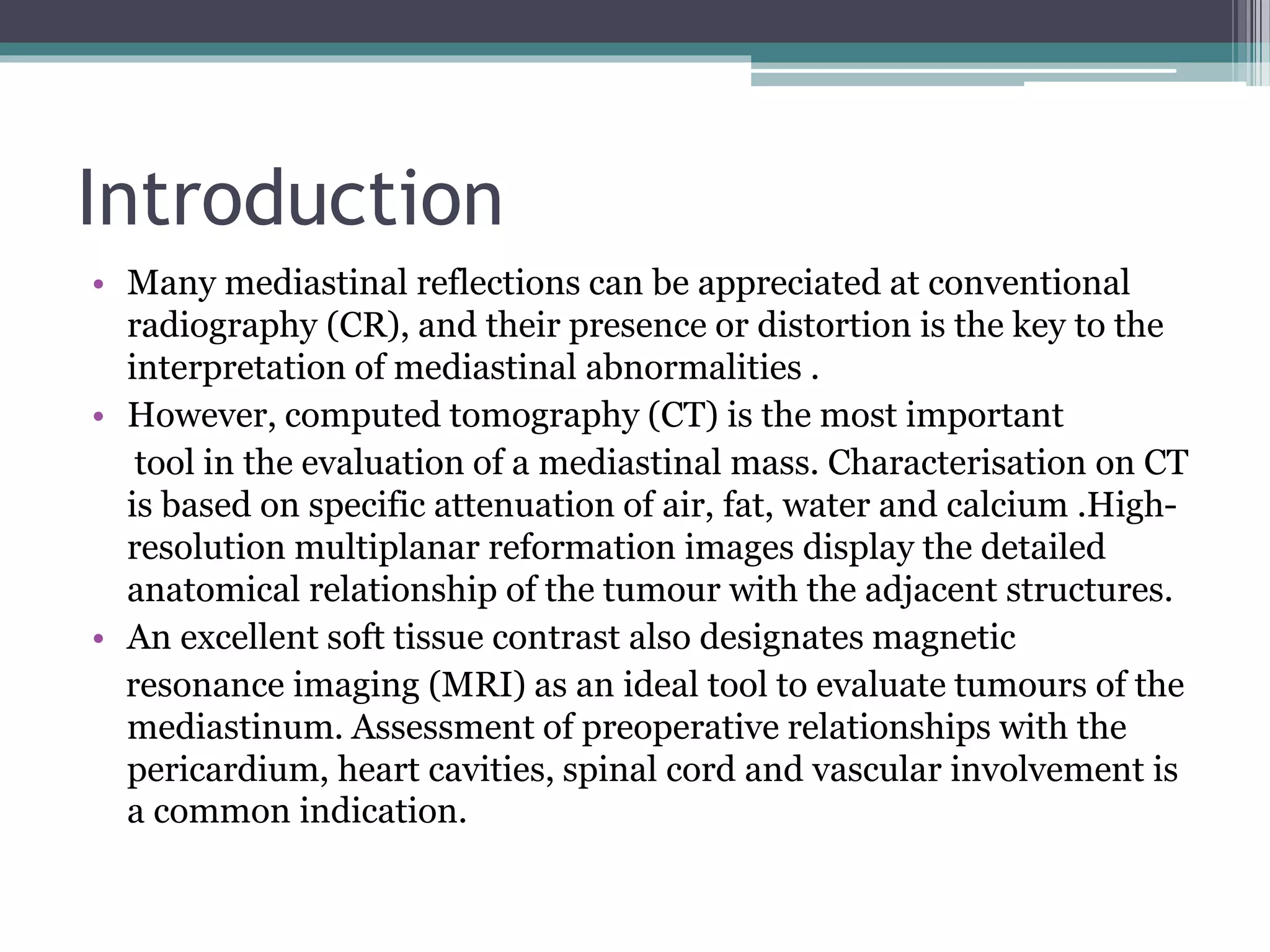 Radiological imaging of mediastinal masses | PPTX