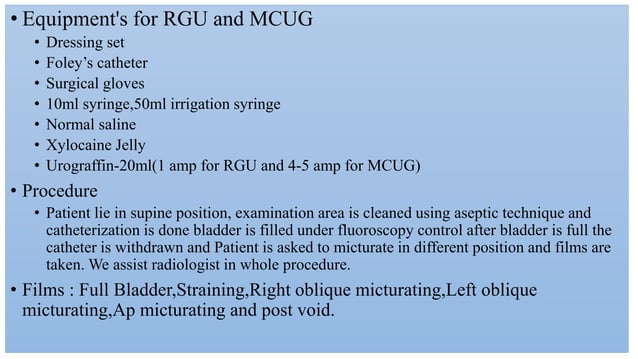 Radiological procedure of retrograde urethrography(rgu) and micturating ...