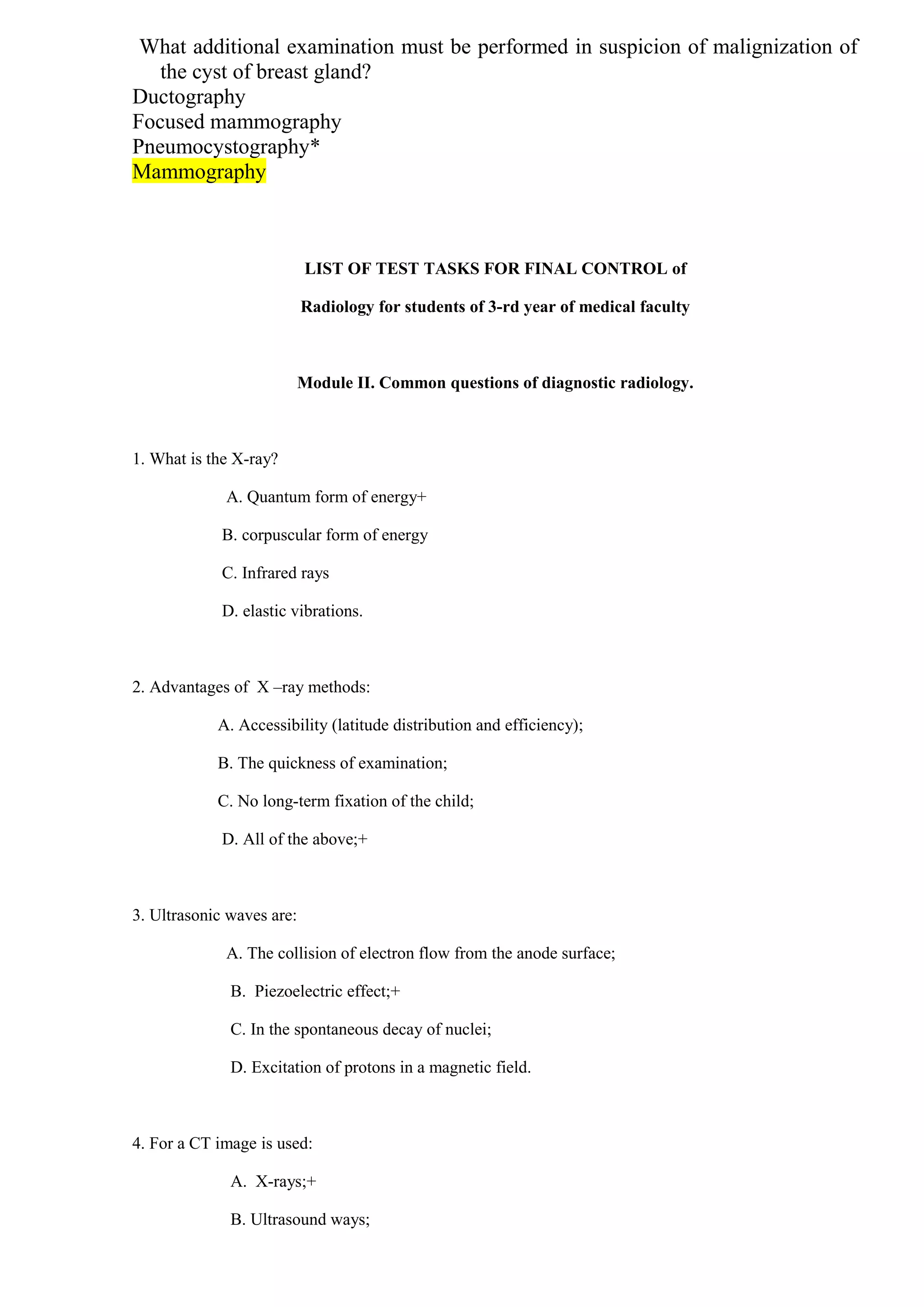 Radiology mcqs module 2 | DOC