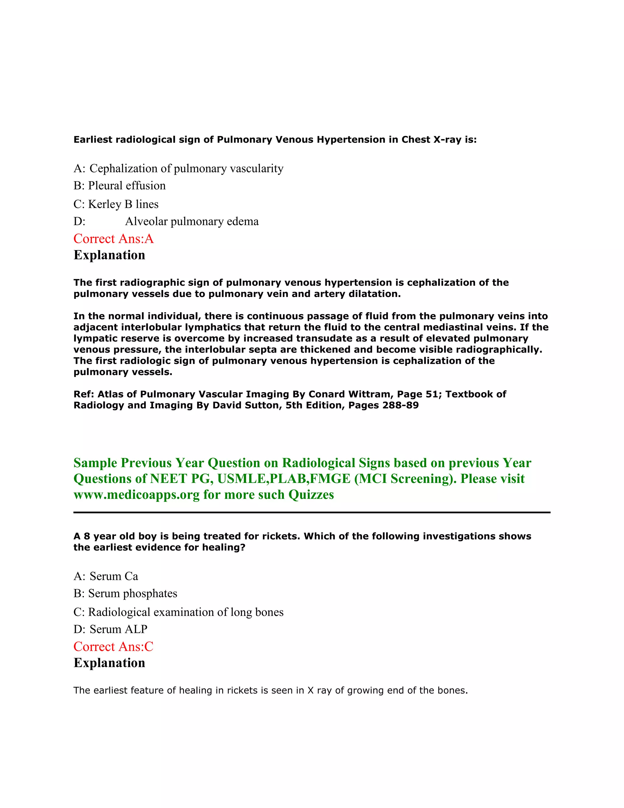 Radiology most important signs sample questions based on neet pg ...