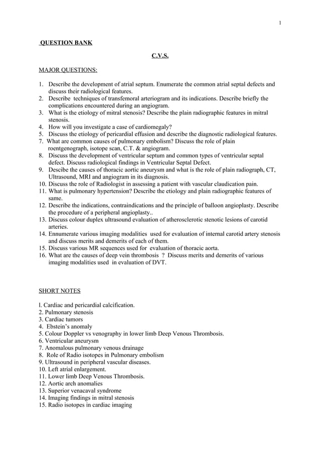 Radiology question bank | DOC