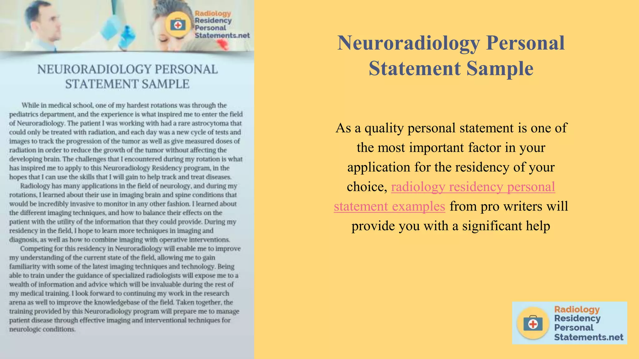Top 4 Radiology Residency Personal Statement Examples | PPTX | Medical ...